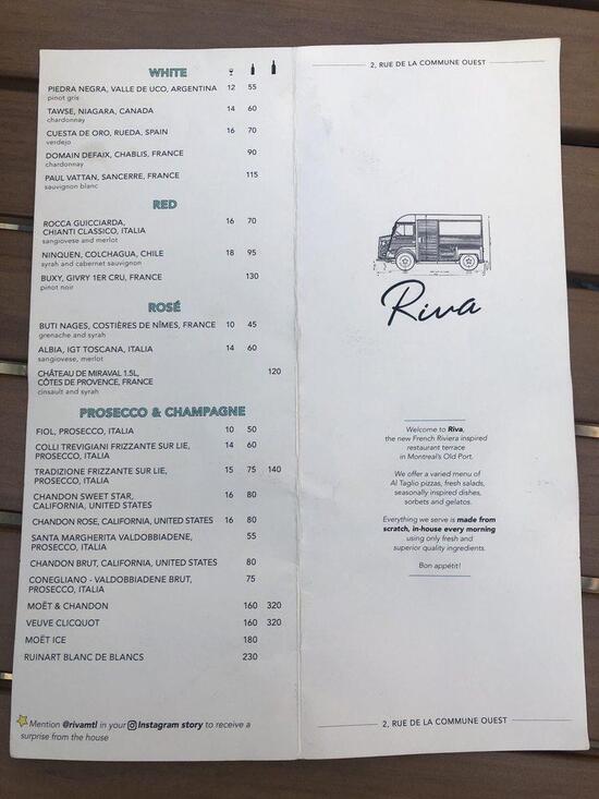 Menu at Riva pub & bar, Montréal