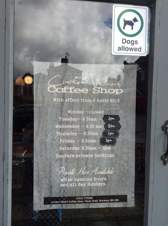 Menu at Cuckoo Wharf coffee Coffee Shop cafe, Worksop