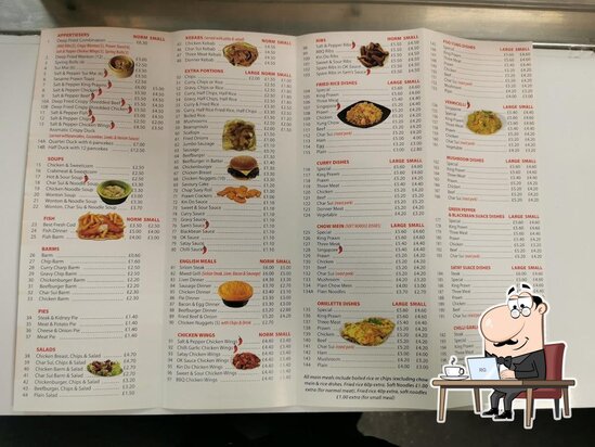 Menu at New Sam's restaurant, Liverpool