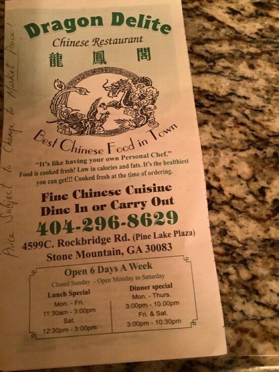 Menu at Dragon Delite Chinese Restaurant, Stone Mountain