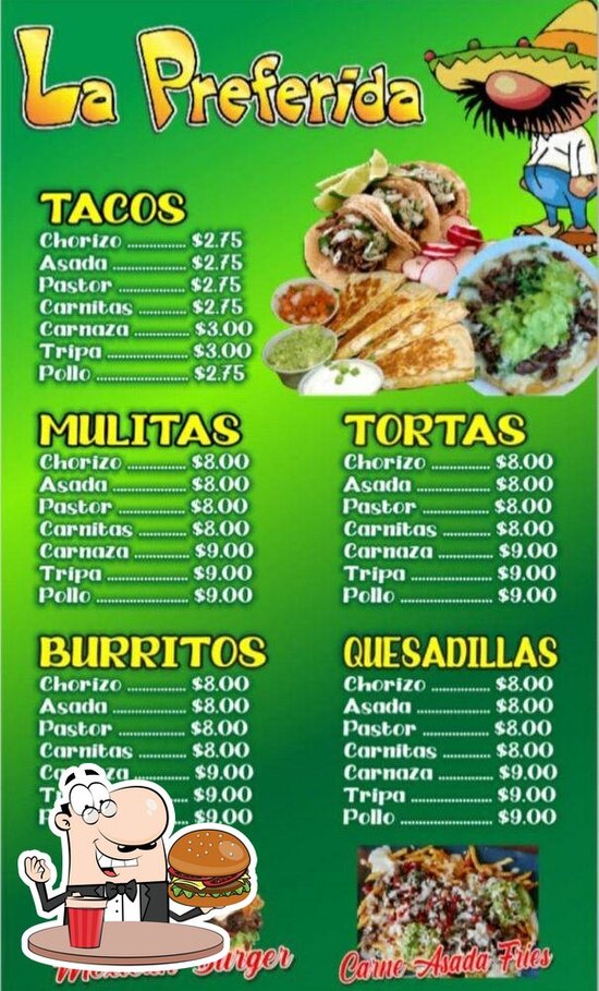 Menu at Tacos mi preferida restaurant, Moab
