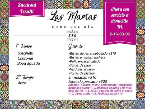 Menu at Cocina Económica "Las Marías" restaurant, Metepec