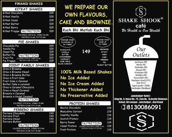 Menu at Shake Shook Cafe Jamshedpur, Jamshedpur