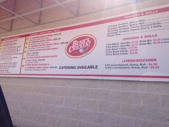 Menu at Bush's Chicken restaurant, Waco, E Crest Dr