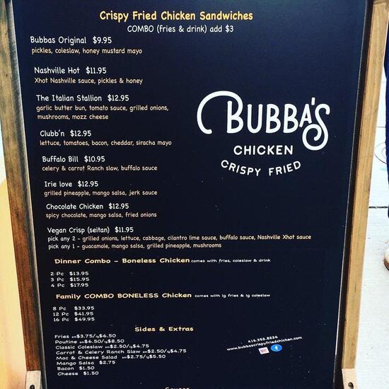 Carta del restaurante Bubba's Crispy Fried Chicken, Toronto, 247 Queen St W