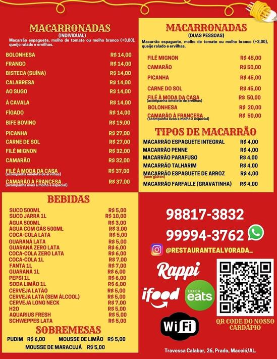 Menu at Restaurante Alvorada - O príncipe da macarronada, Maceió