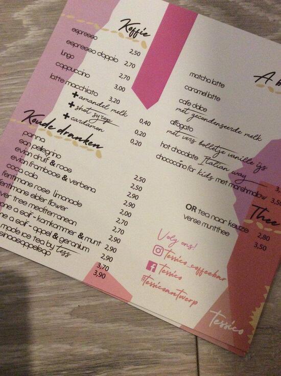 Menu at Tessico, Antwerp