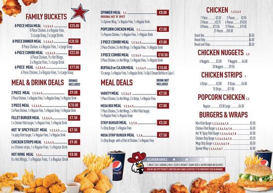 Menu at Texas Fried Chicken & Wings restaurant, Dublin, 278 Glasnevin Ave