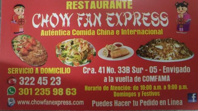 Menu at Chow Yan express restaurant, Envigado