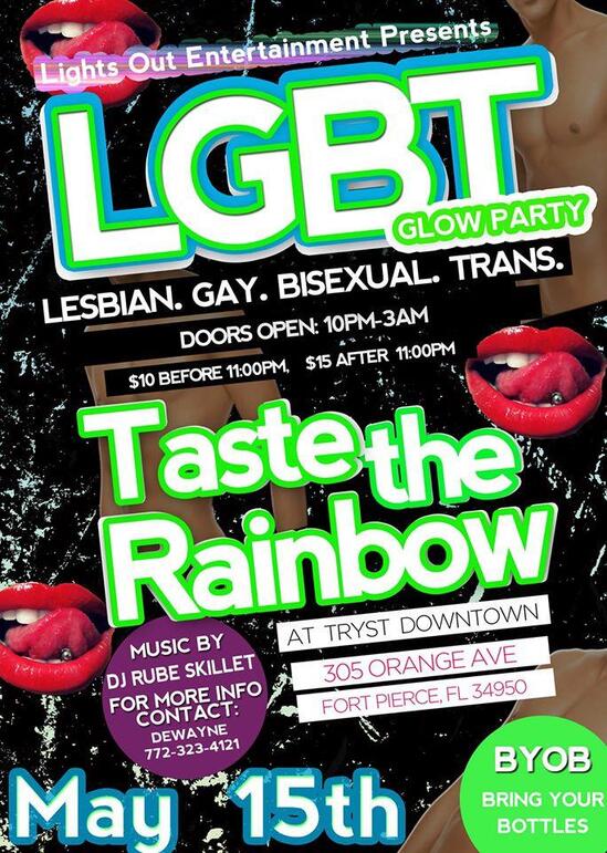 Menu at LGBT Rainbow Nights club, Fort Pierce