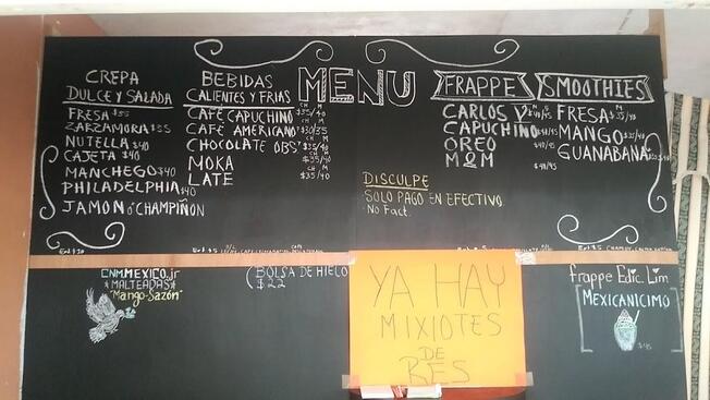 Menu at Café Neció Mexicano, Palenque