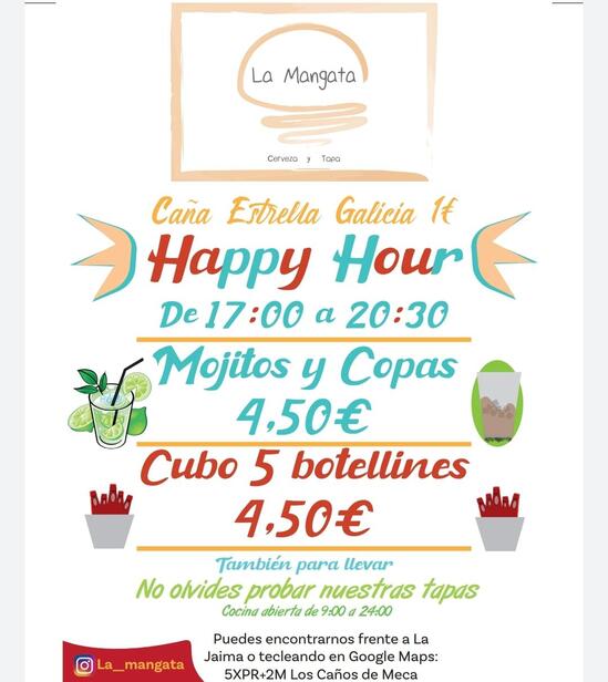 Carta del pub y bar La mangata, Los Caños del Meca