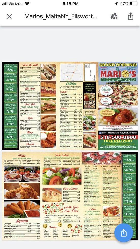 Menu at Closed pizzeria, Malta