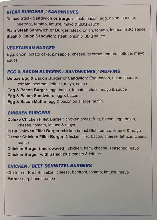 Menu at John's One Stop restaurant, Port Lincoln