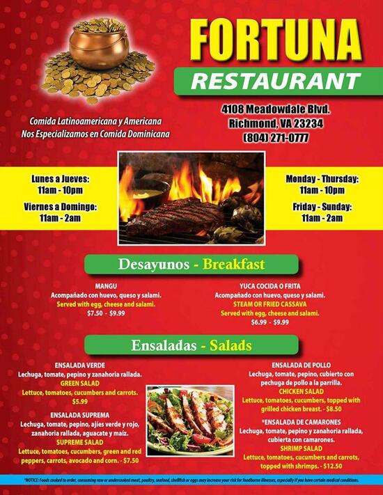 Menu at La Fortuna Restaurant, Richmond