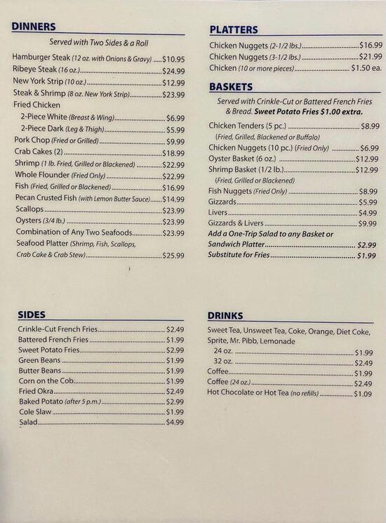 Menu at Altman's Restaurant, Eulonia, State Rte 57