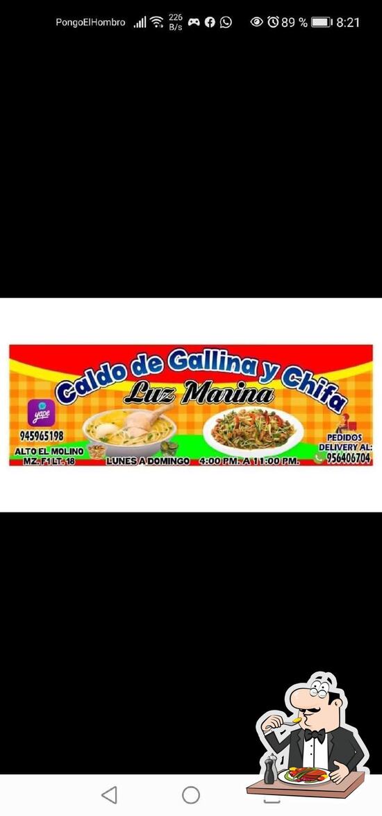 Carta del restaurante Caldo del gallina y chifa " LUZ MARINA ", Pisco