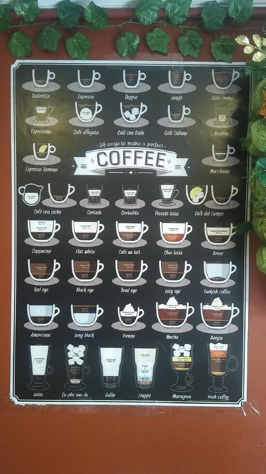 Menu at El cafetal Coffee house, Bogotá
