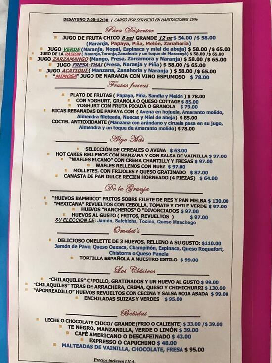 Menu at Restaurante Bambuco, Acapulco