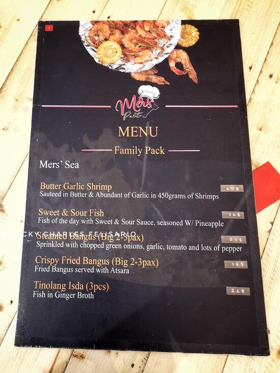 Menu at Mers Paluto restaurant, Cebu City