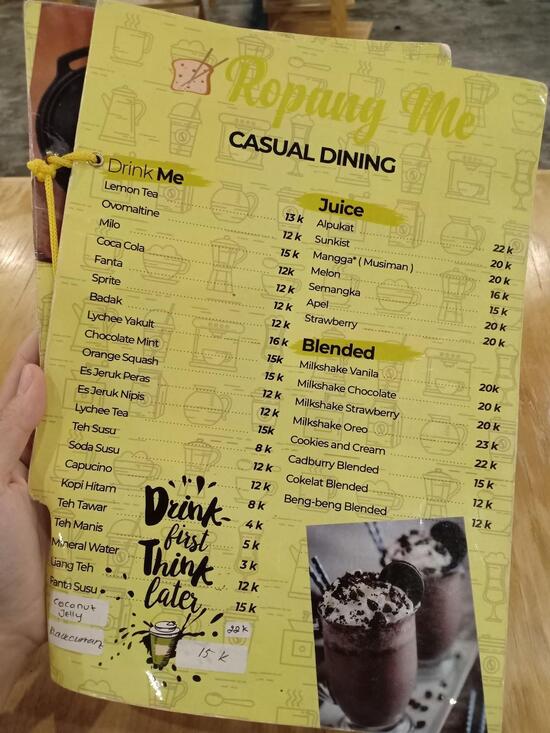 Menu at ROPANG ME cafe, Jambi
