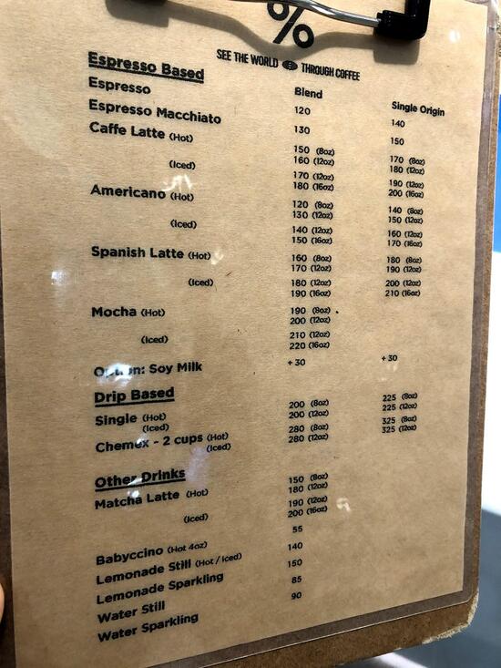 Menu at % ARABICA Manila The Podium cafe, Mandaluyong