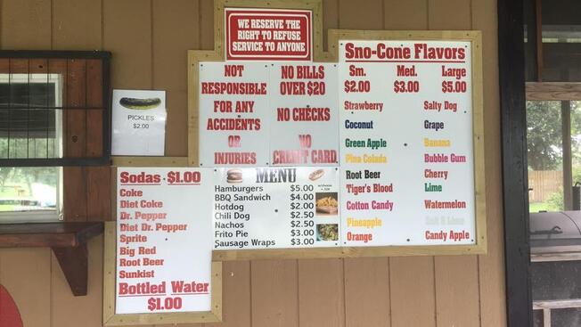 Menu at Sugar Shack restaurant, Beeville