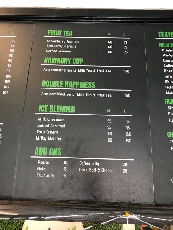 Menu at Teatone Cafe Countryside, Pasig