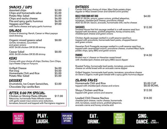 Menu at da Playground Maui pub & bar, Maalaea