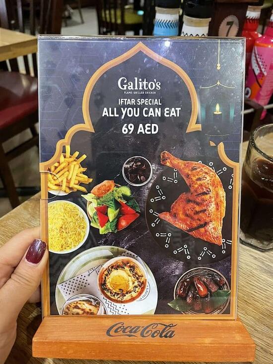Menu at Galito's restaurant, Dubai, Ground Level 7