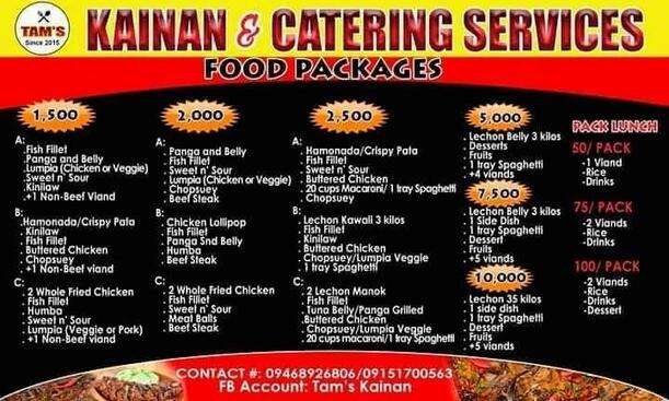Menu at Tam's Kainan restaurant, Nabunturan