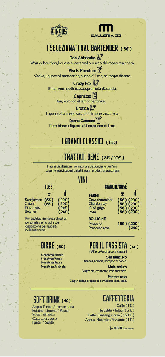 Menu au The Circus Bar, Prato
