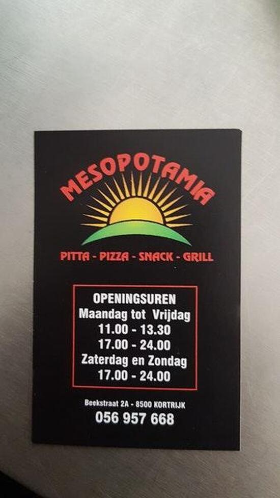 Menu at Mesopotamia, Kortrijk