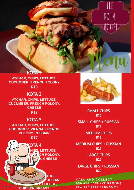 Menu at LEE Kota House restaurant, Thohoyandou