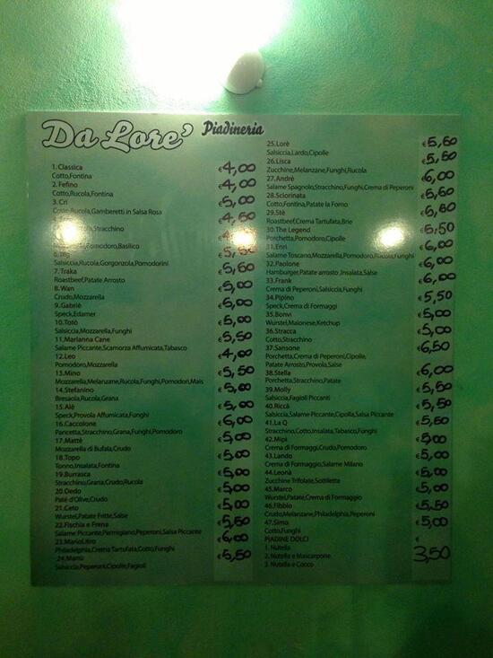 Menu au Piadineria Da Lore' restaurant, Forte dei Marmi