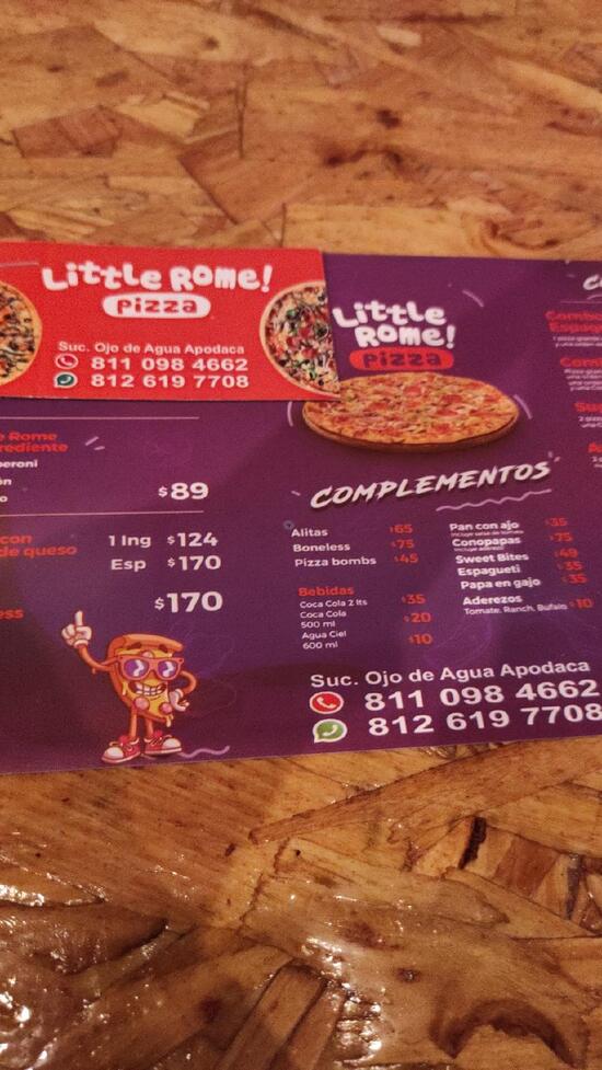Carta del restaurante Little Rome! Pizza Ojo del Agua Apodaca, Apodaca