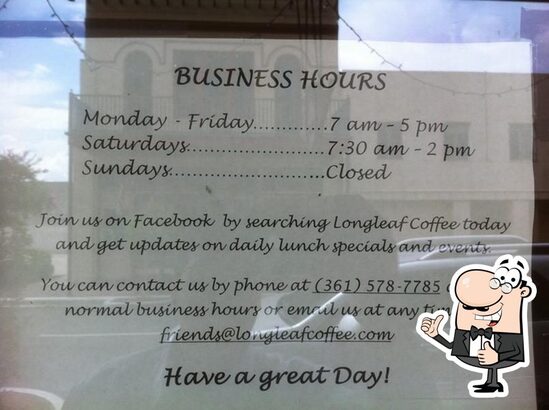 Menu at Longleaf Coffee and Bakery, Victoria