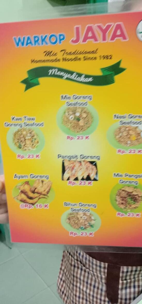 Carta del restaurante Warkop Jaya Mi Pangsit & Nasgor Specialty, Banda Aceh