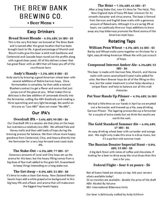 Menu at The Brew Bank pub & bar, Ridgway