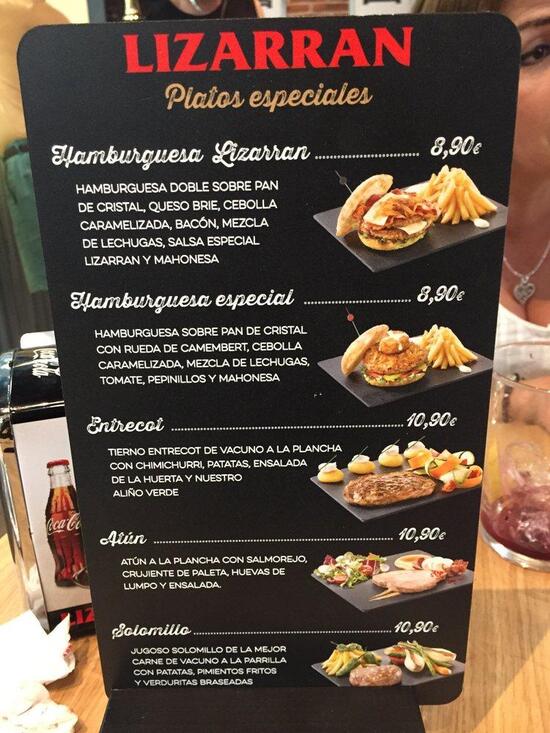 Carta del restaurante Lizarrán - Las Rosas, Madrid, Avda Guadalajara Nº 2