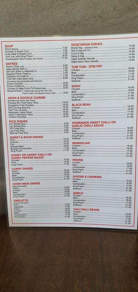 Menu at Steven's Asian Kitchen Take Away restaurant, Georgetown