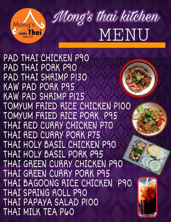 Menu at Mong's Thai Kitchen restaurant, Makati