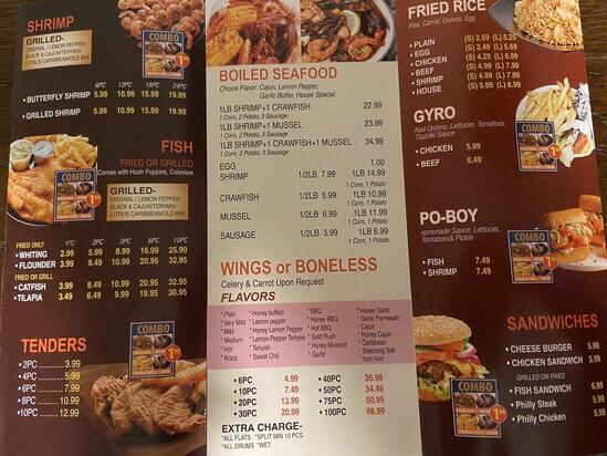 Menu at wing hut and boiled seafood restaurant, Macon