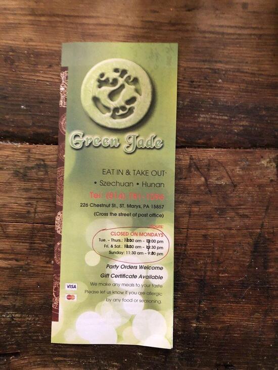 Green Jade in Saint Marys - Restaurant menu and reviews