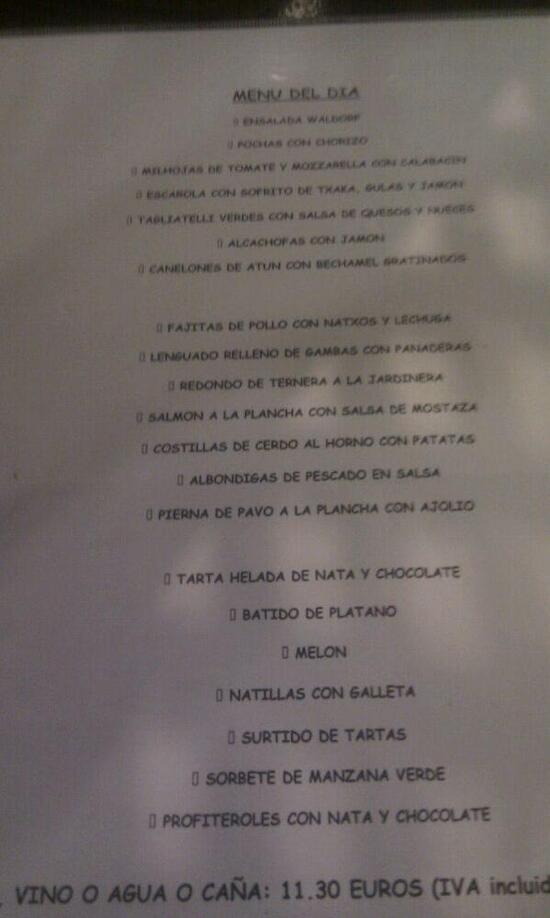 Menu at Internacional pub & bar, Pamplona