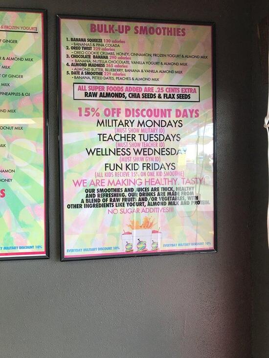 Menu at Mr. Smoothie Juice Bar, Warner Robins
