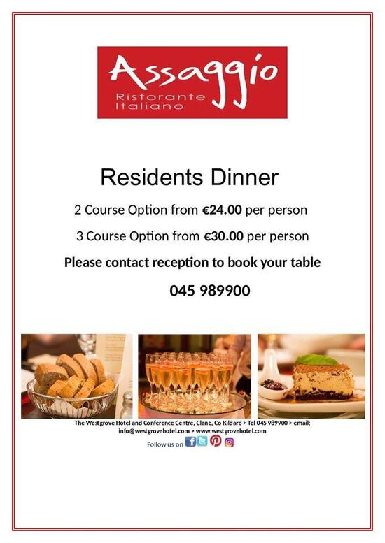 Menu at Assagio restaurant, Clane