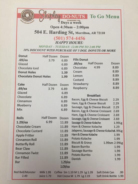 Menu at Donuts Donuts of Morrilton AR, Morrilton