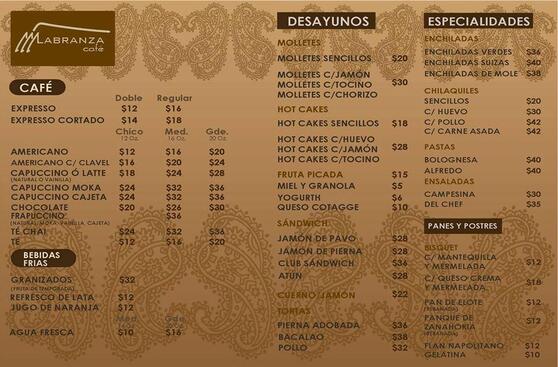 Menu at Labranza Café, Mexico City