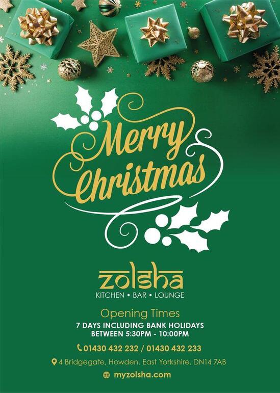 Menu at Zolsha restaurant, Howden